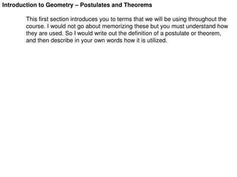 PPT Introduction To Geometry Postulates And Theorems PowerPoint Presentation ID 4951835
