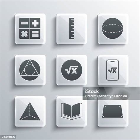 열린 책 예리한 사다리꼴 모양 X 글리프의 제곱근 기하학적 도형 사면체 삼각형 수학 계산기 및 구 아이콘을 설정합니다 벡터