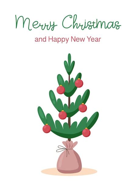 가방에 크리스마스 장식이 있는 크리스마스 트리 프리미엄 벡터