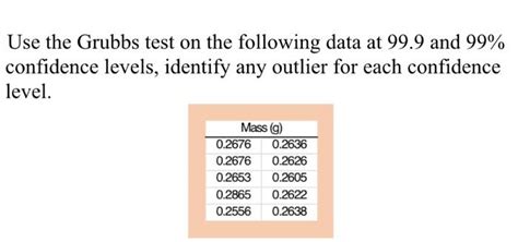 Solved Use The Grubbs Test On The Following Data At 99 9 And