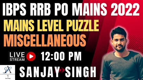 Rrb Po Mains 2022 Ibps Clerk Mains Mains Level Puzzle Miscellaneous Rrb Mains Sanjay