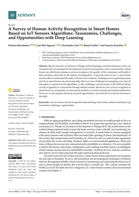 Pdf A Survey Of Human Activity Recognition In Smart Homes Based On Iot Sensors Algorithms