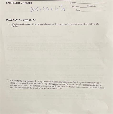 solved laboratory report name section desk no [cv] 2 5 x
