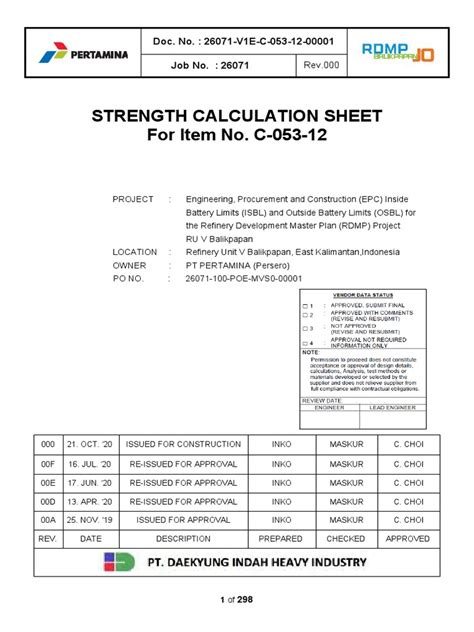 Strength Calculation Sheet For Item No C 053 12 Download Free Pdf