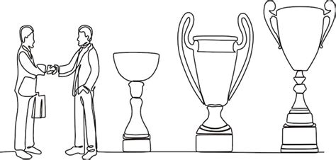 트로피 상을 받는 젊은 사람의 연속 선 그리기 벡터 그림 프리미엄 벡터