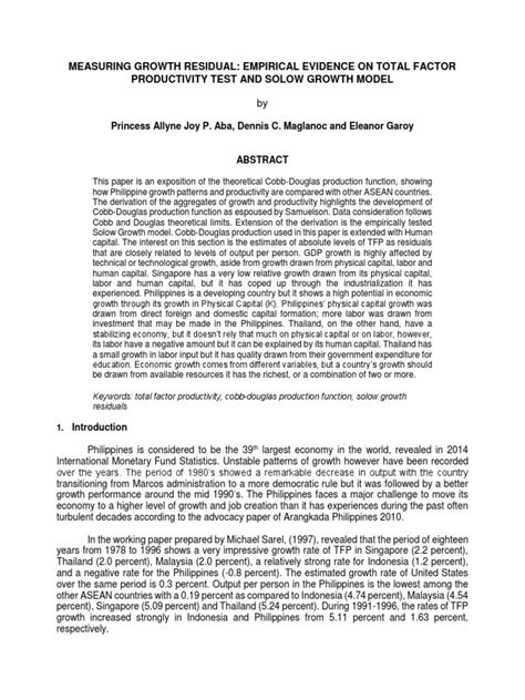 Measuring Growth Residual Empirical Evidence On Total Factor