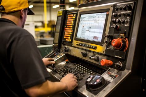 Demonstrating Precise Data Input Hand Operating Cnc Machine Control