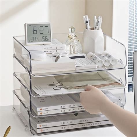 Sale🇹🇭ชั้นวางเอกสาร ถาดเก็บเอกสาร A4 ชั้นวางอะคริลิค33 24 5 7 5cm กดสั่ง1ได้1ชั้น Th