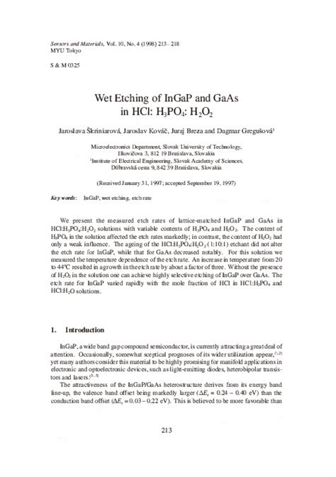 Pdf Wet Etching Of Ingap And Gaas In Hcl H3po4 H2o2