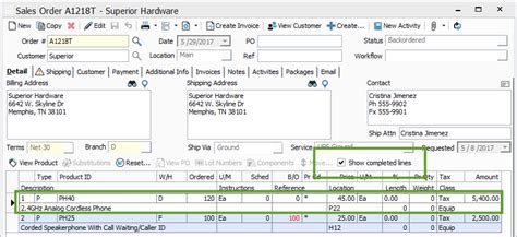 Show Completed Lines On Sales Orders