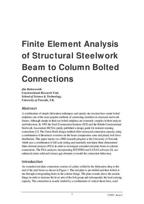 Pdf Finite Element Analysis Of Structural Steelwork Beam To Column