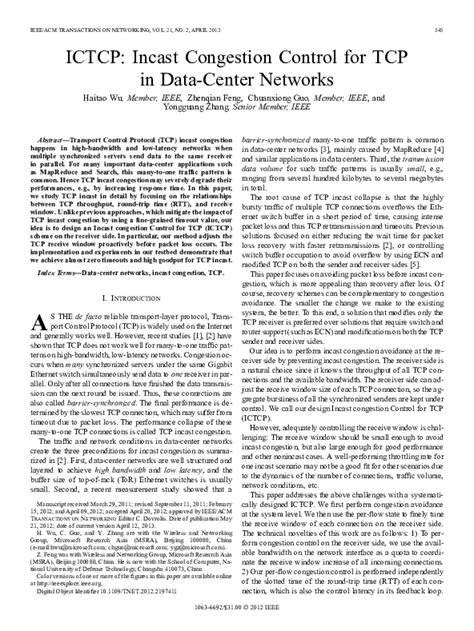 Pdf Ictcp Incast Congestion Control For Tcp In Data Center Networks