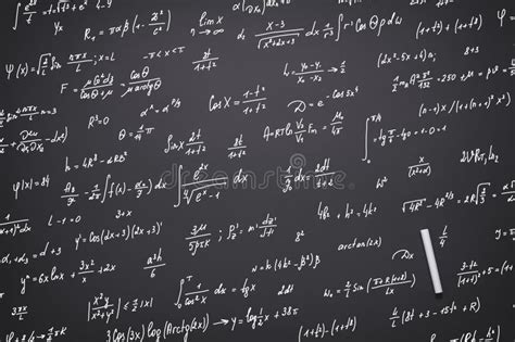 Abstract Mathematical Background Written In Chalk On A Blackboard Formulas Calculations And And