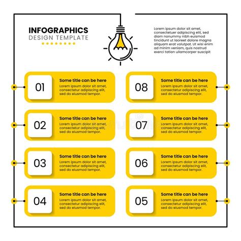 Infographic Template Light Bulb With 8 Ideas On The Line Stock Vector Illustration Of Banner