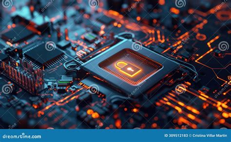 Cybersecurity Motherboard With Safety Lock Stock Illustration Illustration Of Background