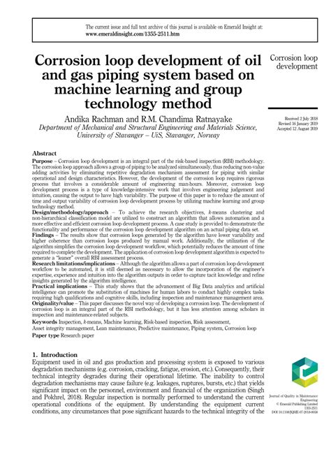 Pdf Corrosion Loop Development Of Oil And Gas Piping System Based On