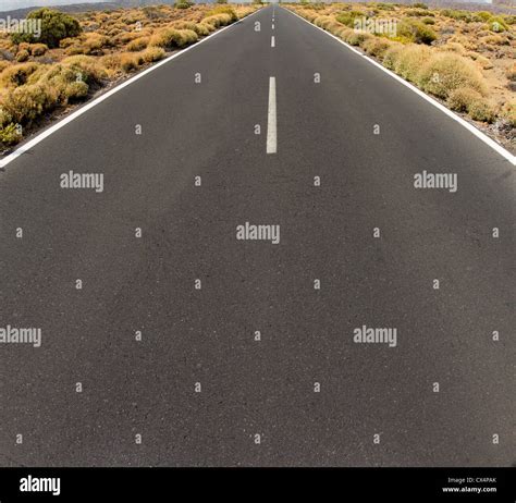 Closeup Of Road Persective Vanishing Point To Infinity In Tenerife