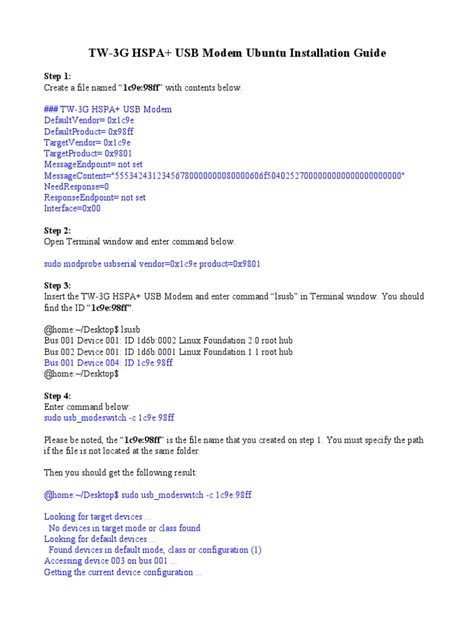 Tw 3g Hspa Usb Modem Ubuntu Installation Guide Pdf Usb Device Driver