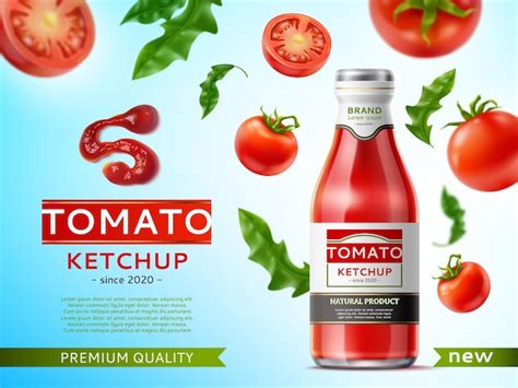 Premium Vector Tomato Ketchup Poster Realistic Glass Bottle With