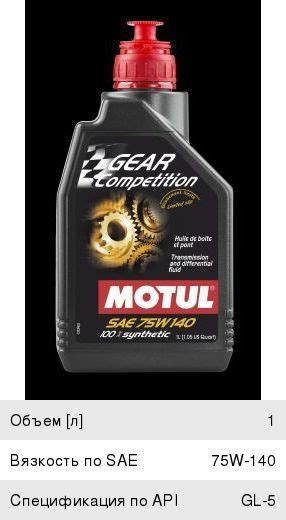 Масло трансмиссионное GEAR FF Comp 75W140 GL-5 синт.1л MOTUL - 105779 ...