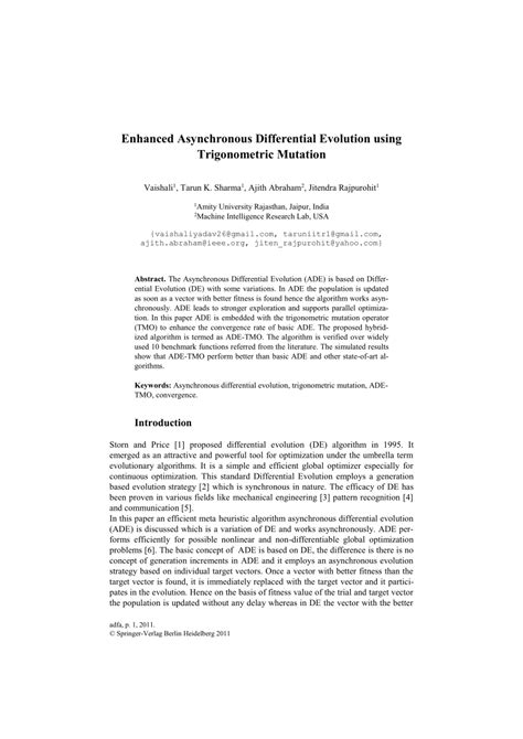 Pdf Enhanced Asynchronous Differential Evolution Using Trigonometric Mutation