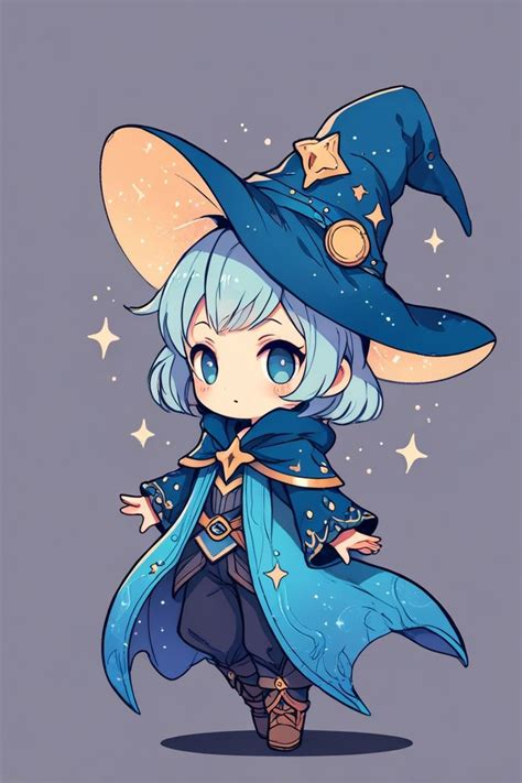A Cute Chibi Character Dressed As A Magical Sorcerer The Character Has Large Expressive Eyes