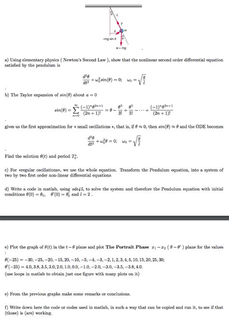 Solved Simple Nonlinear Pendulum The Simple Pendulum Is Chegg