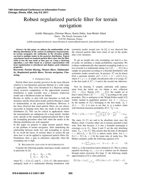 pdf robust regularized particle filter for terrain navigation