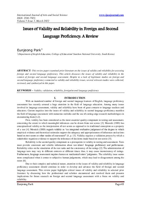 Pdf Issues Of Validity And Reliability In Foreign And Second Language Proficiency A Review