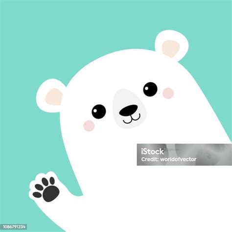 흰색 북극곰 손을 흔들며 발 인쇄 귀여운 만화 재미 귀여운 아기 캐릭터입니다 메리 크리스마스 인사말 카드 플랫 디자인입니다 파란색 배경입니다 인사말 카드입니다 0명에 대한