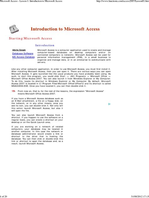Pdf Lesson01 Introductiontomicrosoftaccess Dokumentips