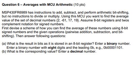 Solved Question Averages With MCU Arithmetic Chegg Com