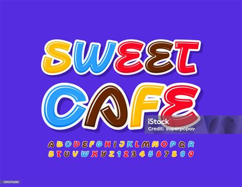 벡터 밝은 배너 달콤한 카페 다채로운 알파벳 문자 및 숫자 세트 그래픽 프린트에 대한 스톡 벡터 아트 및 기타 이미지 그래픽 프린트 놀이 다중 색상 Istock