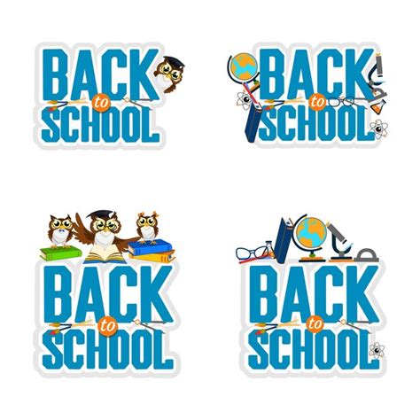 학교 레이블 세트로 돌아가기 프리미엄 벡터