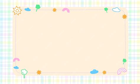 개요 색종이 귀여운 장식 요소 태양 구름 나무 무지개 파스텔 깅엄 패턴 종이 프리미엄 벡터