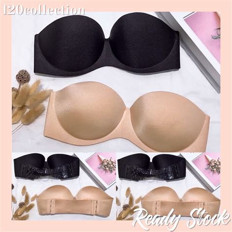 Ready Stock Shoulderless Underwear Female Front Buckle Gathered Non