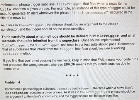 solved mplement a phrase trigger subclass titletrigger that