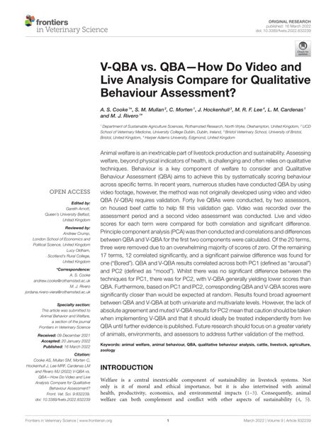 PDF V QBA Vs QBA How Do Video And Live Analysis Compare For Qualitative Behaviour Assessment