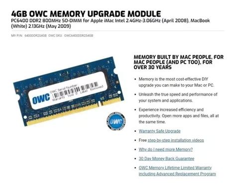 Módulo De Memoria Ram De 4 Gb Ddr2 Owc 800mhz Compatible Mac Mercadolibre