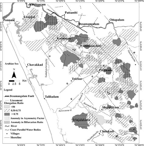 Map Showing Spatial Distribution Of Elongation Ratio As Well As