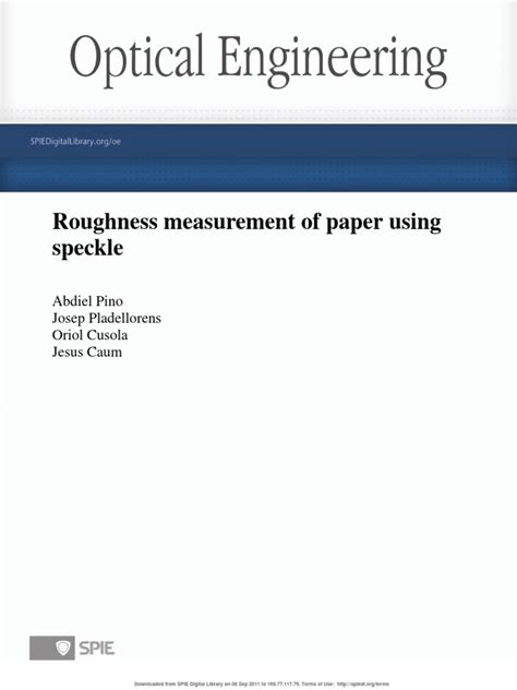 Optical Engineering Roughness Measurement Of Paper Using Speckle Pdf Surface Roughness