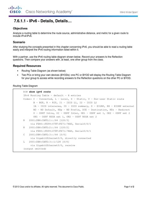 3 4 1 1 Class Activity Ipv6 Details Details Instructions Pdf I Pv6 Routing