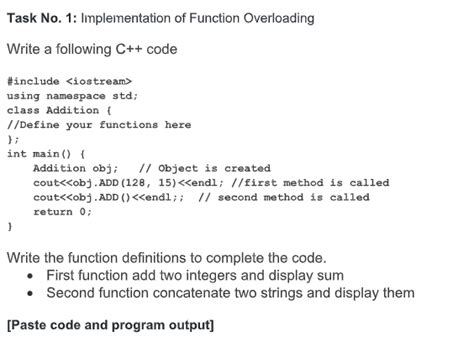 Solved Task No 1 Implementation Of Function Overloading