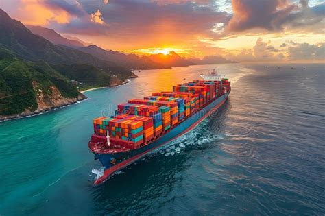 Large Container Ship Sailing Through The Ocean Generative Ai Stock