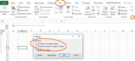 grouping direction above or left of data in excel professor excel