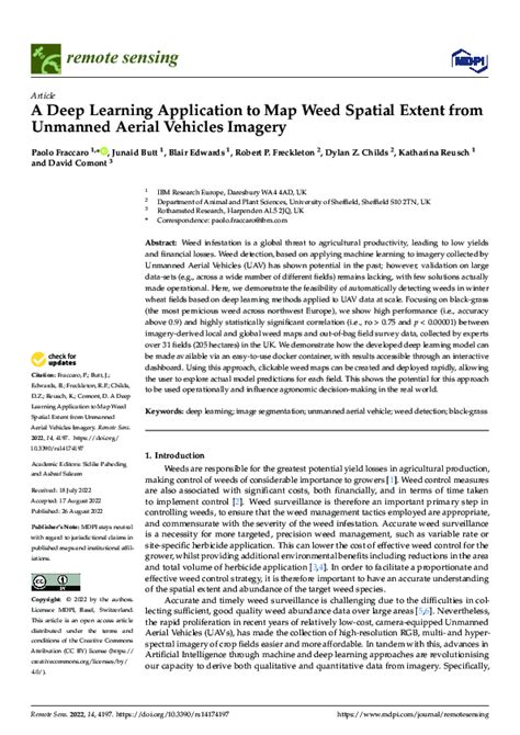 Pdf A Deep Learning Application To Map Weed Spatial Extent From Unmanned Aerial Vehicles Imagery