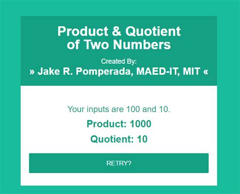 free programming source codes and computer programming tutorials product and quotient of two