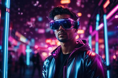 Premium Photo One Man Playing Video Game With Smart Glasses Generative