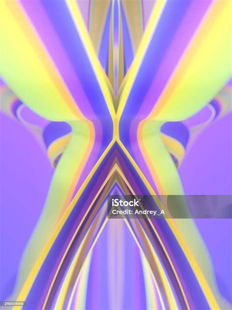 바람에 날아다니는 네온 색상의 대칭 줄무늬 직물 3d 렌더링 배경입니다 디지털 일러스트레이션 0명에 대한 스톡 사진 및 기타 이미지 Istock