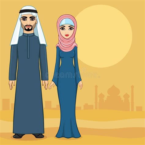 Арабская семья в традиционных одеждах Иллюстрация вектора иллюстрации насчитывающей человек